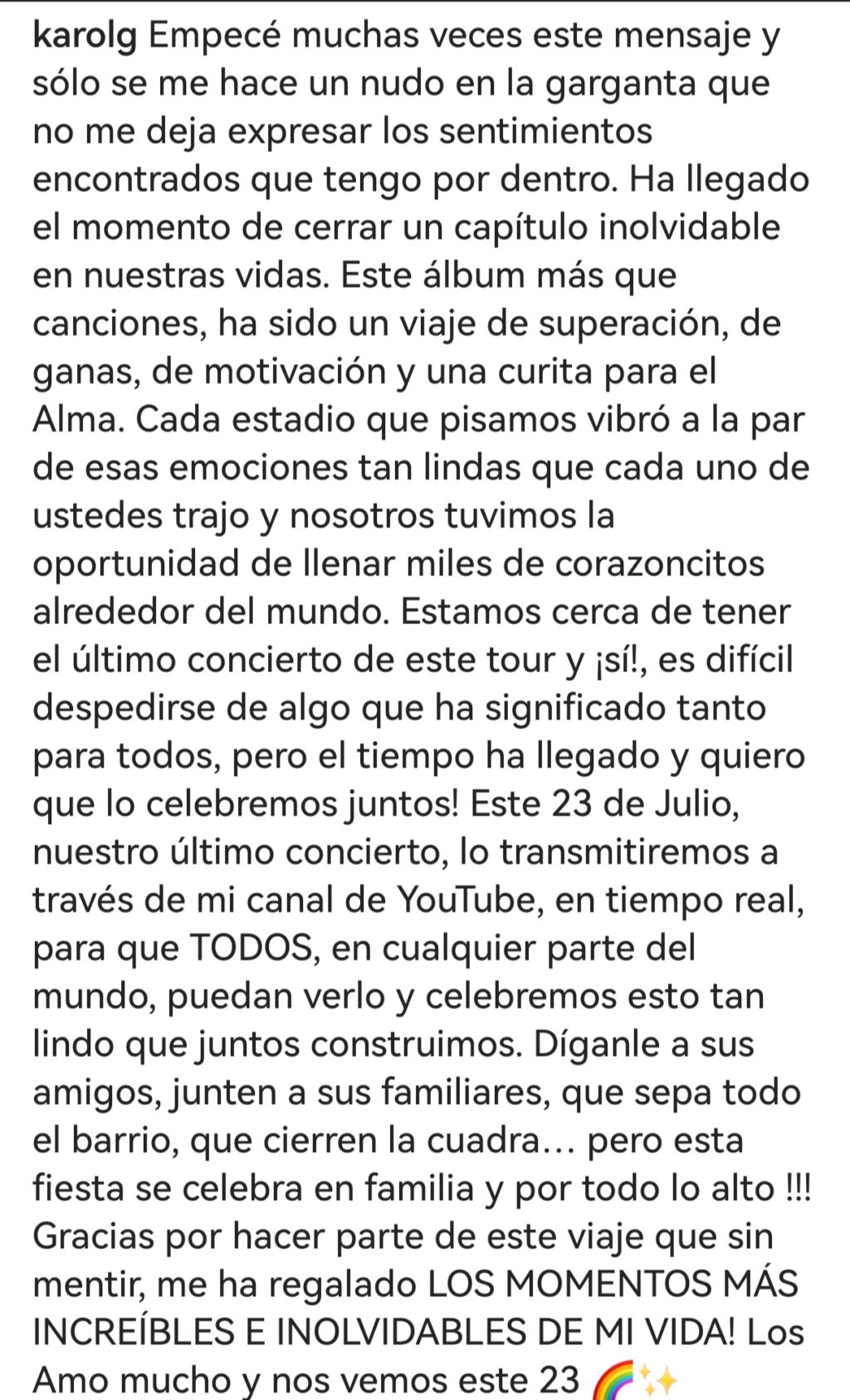 Karol G transmitirá en vivo su último show del Mañana Será Bonito Tour ...